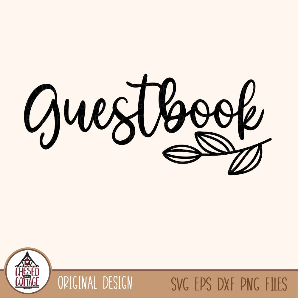 'Guestbook' Elegant Cursive Script with Minimalist Leaf Accent | Jiffy ...