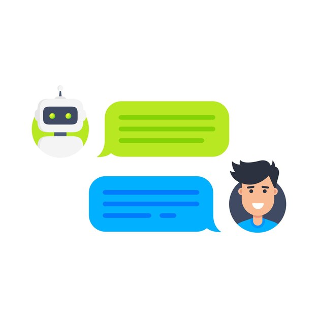 Chatbot Conversation with Stylized Man and Speech Bubbles | Jiffy Designs