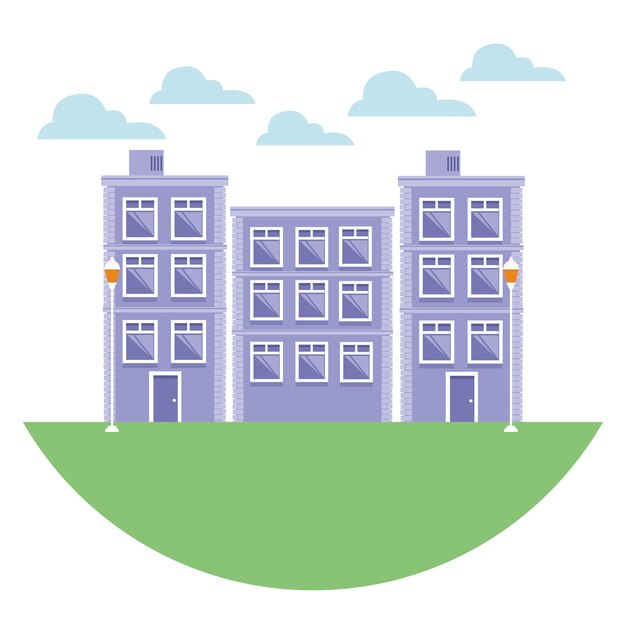 Illustrated Apartment Building with Windows and Clouds | Jiffy Designs