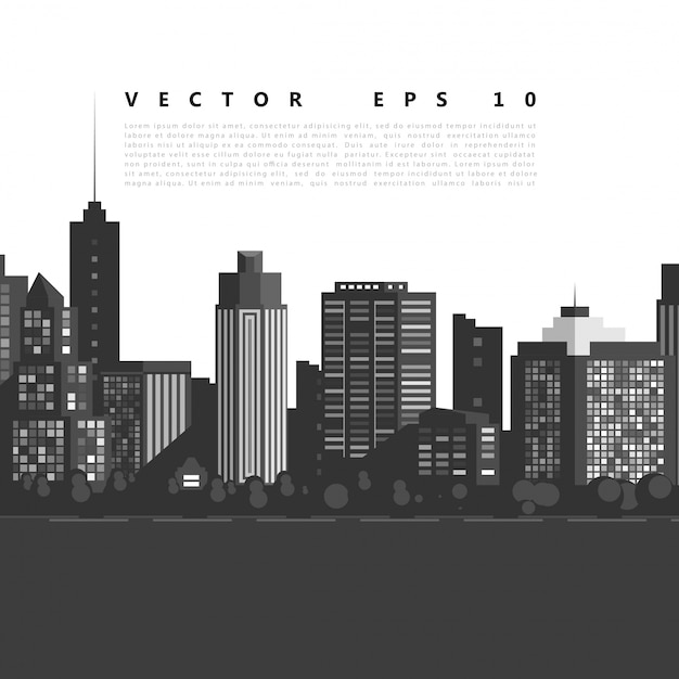 Detailed Grayscale Cityscape Vector Illustration with Skyscrapers ...