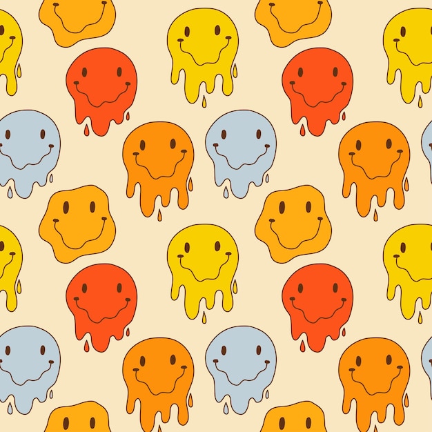 Vibrant Melting Smiley Faces Seamless Pattern | Jiffy Designs