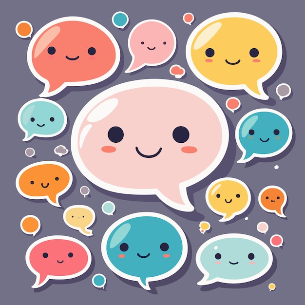 Cheerful Conversation Bubbles with Cute Smiley Faces | Jiffy Designs
