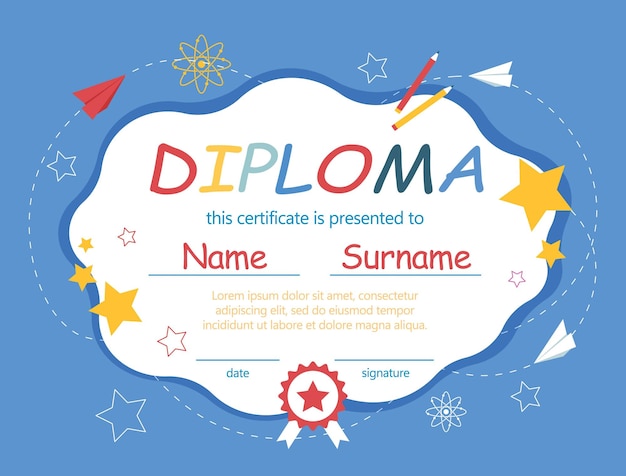 Colorful Diploma Certificate with Playful Rocket and Stars | Jiffy Designs
