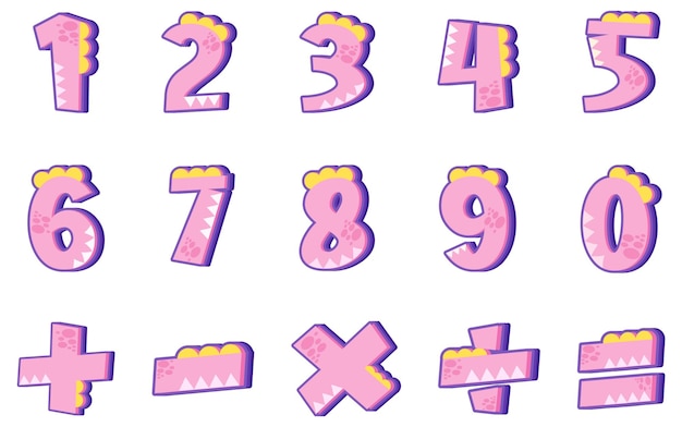 Vibrant Pink and Yellow Cartoon-Style Numbers and Symbols | Jiffy Designs
