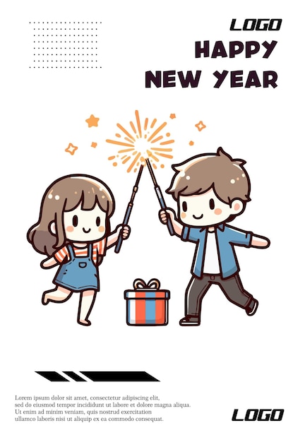 Cheerful New Year Celebration with Cartoon Characters | Jiffy Designs