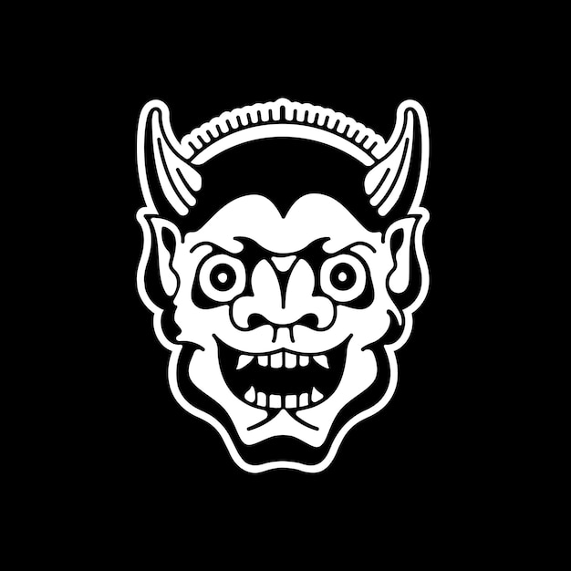 Fearsome Oni Mask: A Striking Monochrome Emblem | Jiffy Designs