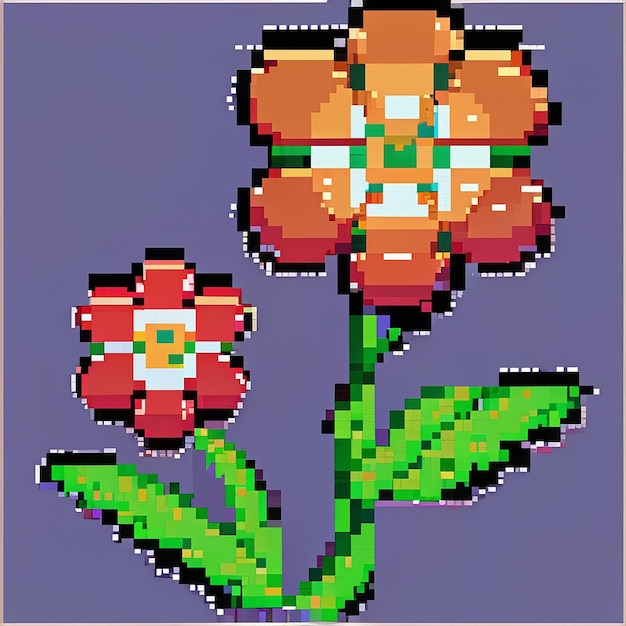 Vibrant Pixel Art Flowers Blooming on a Purple Background | Jiffy Designs