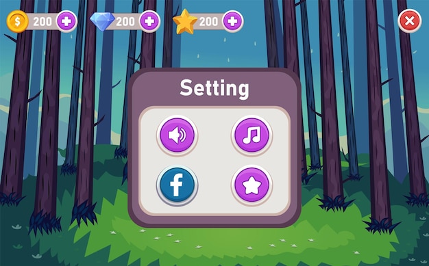 Whimsical Forest Setting Menu with Colorful Buttons and Icons | Jiffy ...