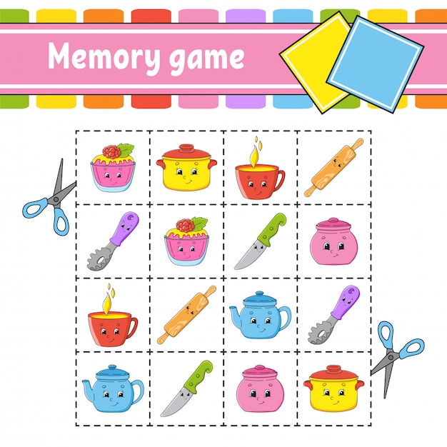 Colorful Memory Game with Cute Kitchen Utensils and Cookware | Jiffy ...