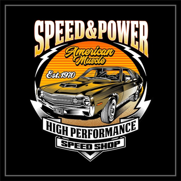 Vintage American Muscle Car Speed Shop Emblem Design | Jiffy Designs