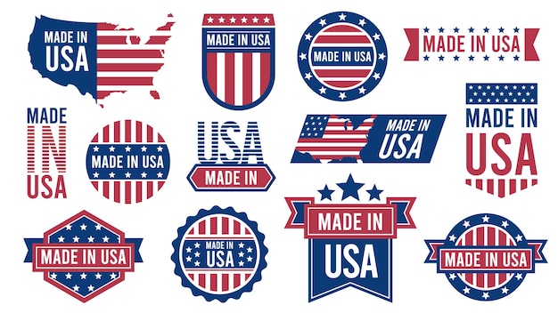 Patriotic 'Made in USA' Emblems and Badges with American Flag Motifs ...
