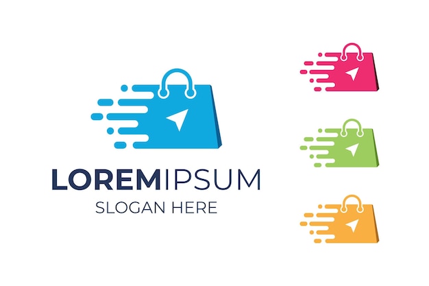 Vibrant Shopping Bag Logos with Swoosh Symbols | Jiffy Designs