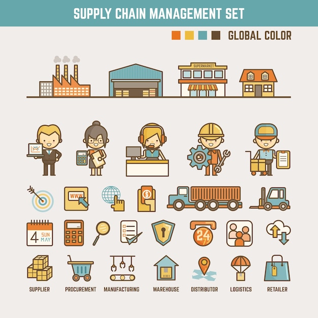 Supply Chain Management Icons and Character Illustrations Collection ...