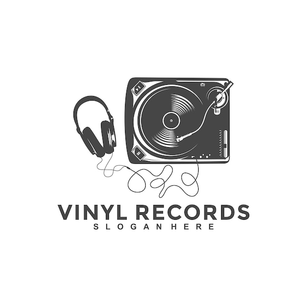 Retro Vinyl Turntable and Headphones Music Logo | Jiffy Designs