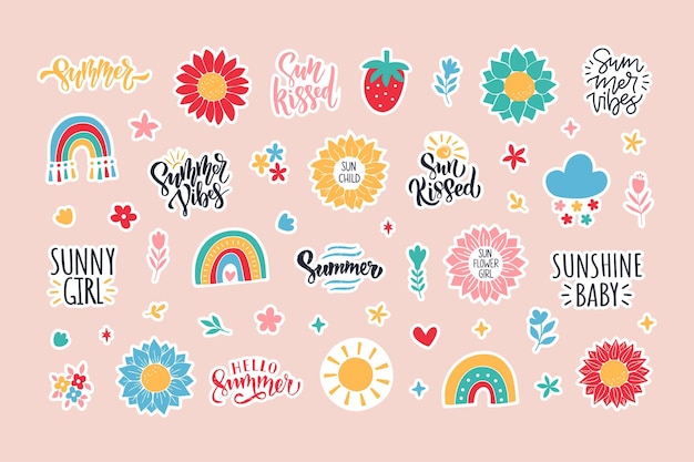 Vibrant Summer-Themed Sticker Collection with Floral, Fruit, and ...