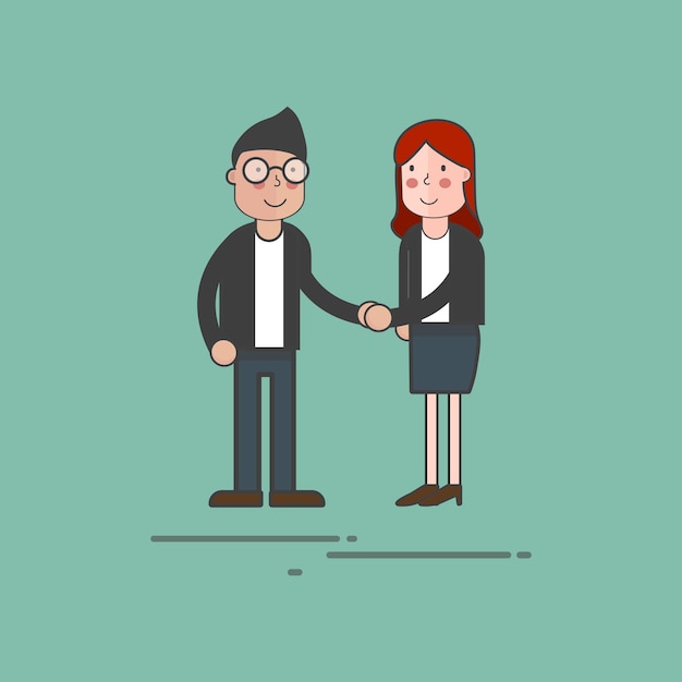 Smiling Cartoon Business Partners Shaking Hands Illustration | Jiffy ...