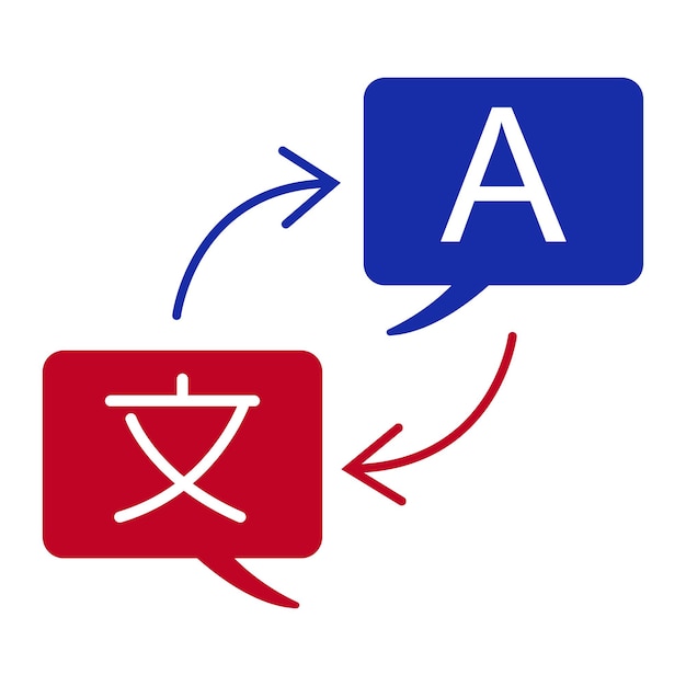 Bilingual Communication: Arrows and Speech Bubbles in Red and Blue ...