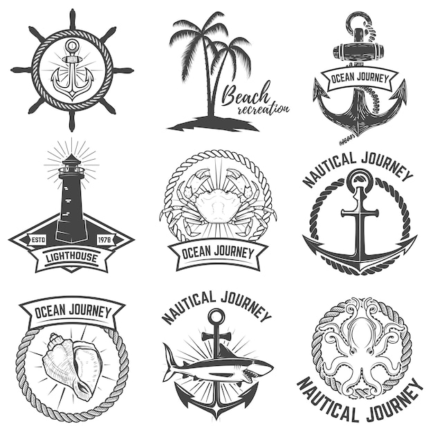 Nautical Voyage Emblem Collection: Anchors, Palms, and Seafaring ...