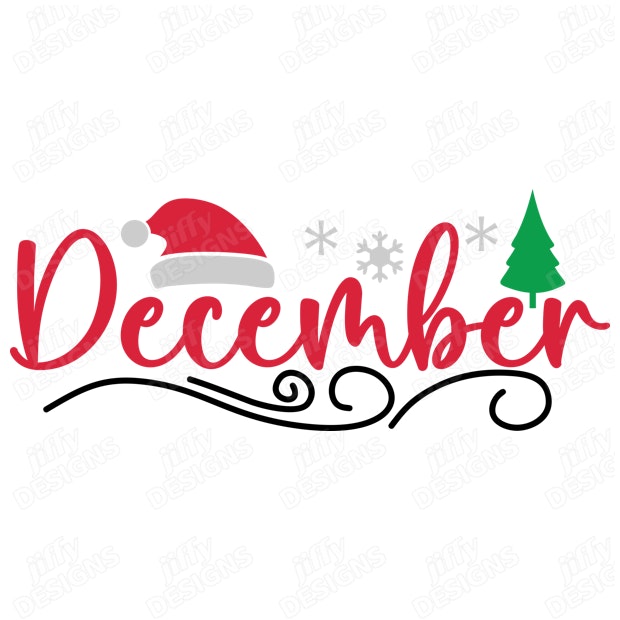 'December' Festive Holiday Typography with Whimsical Christmas Icons ...