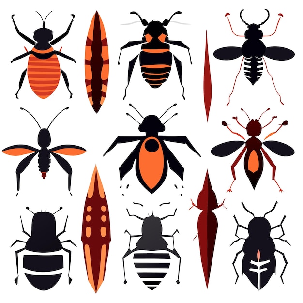Vibrant Insect Silhouettes: A Diverse Collection of Stylized Bug ...
