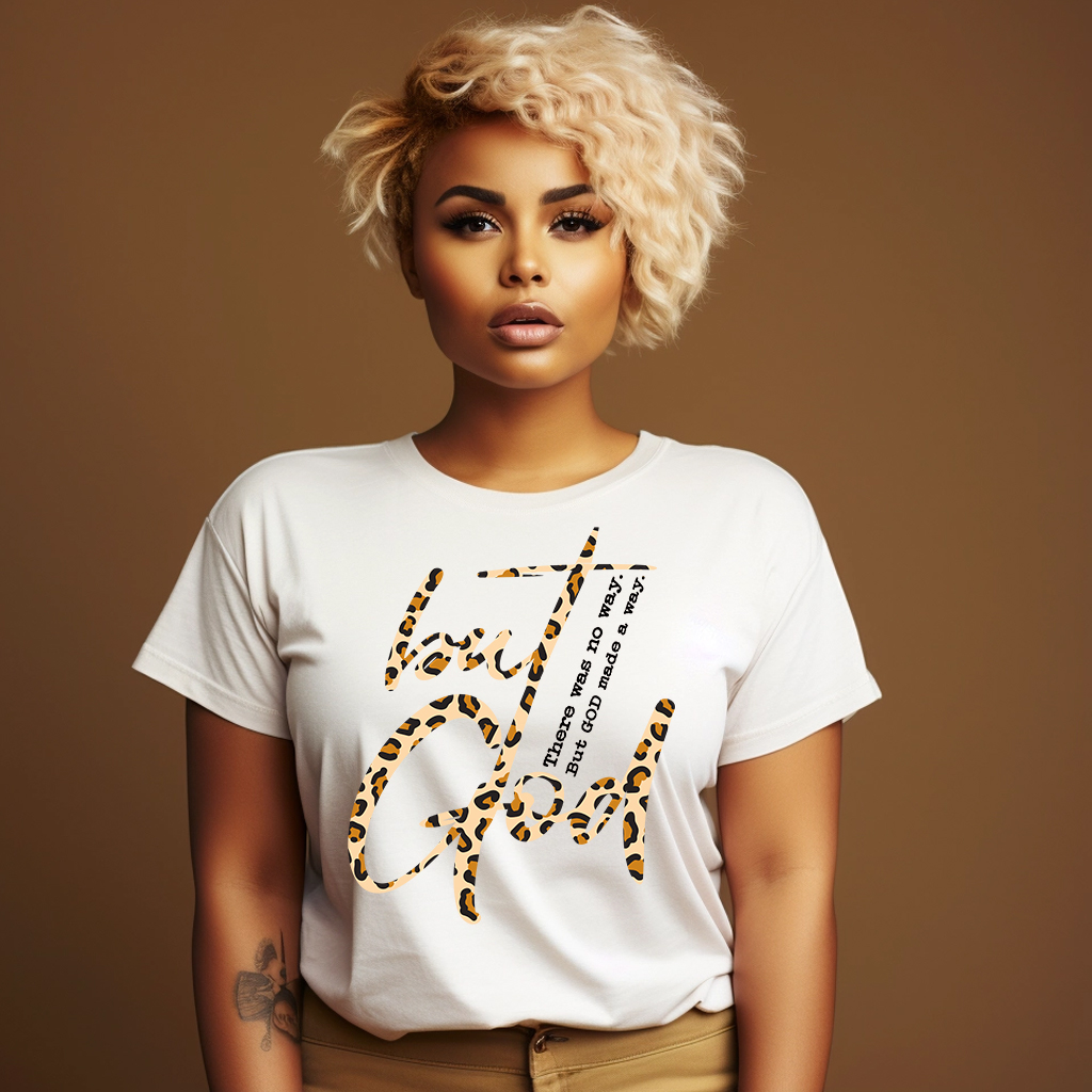 'But God' Stylized Leopard Print Text on Minimalist White Background ...