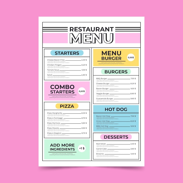 Vibrant Restaurant Menu with Diverse Dining Options | Jiffy Designs