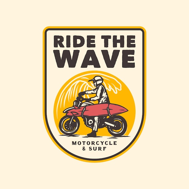 Retro Motorcycle Surfer Badge: 'Ride the Wave' | Jiffy Designs