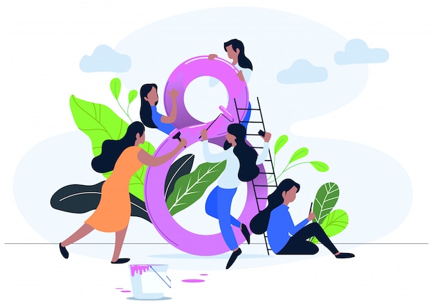 Vibrant Teamwork: Diverse Figures Collaborate Around a Giant Ampersand ...