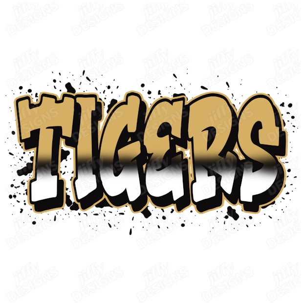 'Tigers' Graffiti-Style Text with Bold Gold Lettering and Ink Splatter ...