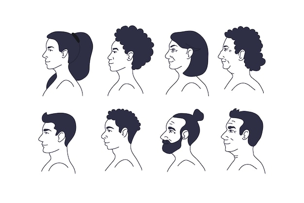 Diverse Hairstyles and Profiles of Stylized Human Figures | Jiffy Designs