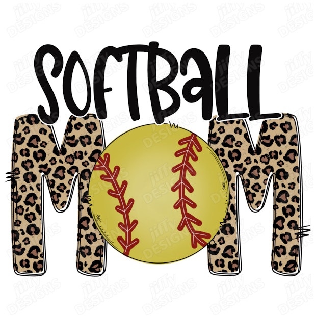 'Softball Mom' Bold Typography with Leopard Print and Yellow Ball ...