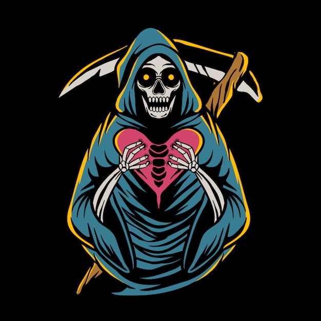 Grim Reaper Holding Broken Heart in Dark Illustration | Jiffy Designs