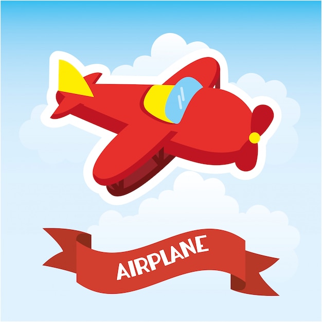 Vibrant Red Cartoon Airplane Soaring Through Clouds | Jiffy Designs