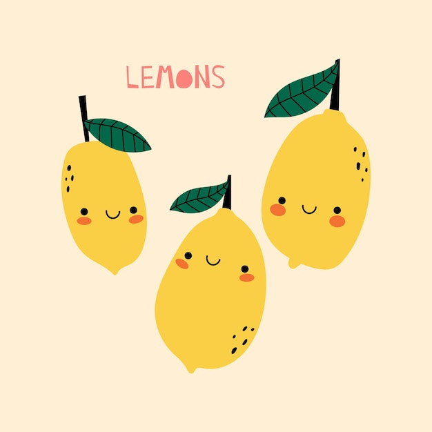 Cheerful Lemon Trio: A Delightful Fruit Illustration | Jiffy Designs