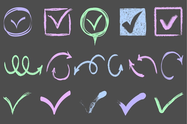 Vibrant Chalk Drawn Checkmarks and Arrows on Blackboard | Jiffy Designs