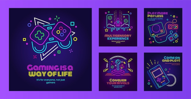 Vibrant Neon Gaming Iconography Collection | Jiffy Designs