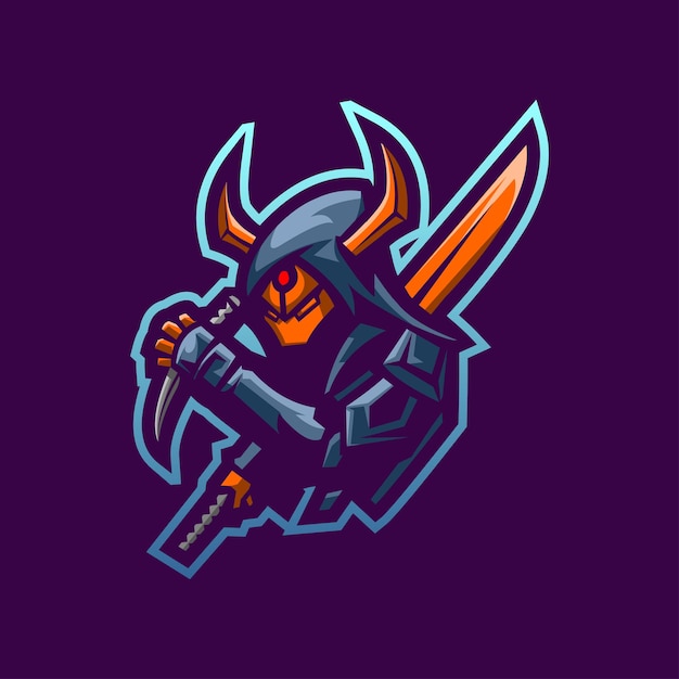 Fierce Cyberpunk Warrior Mascot with Glowing Blades | Jiffy Designs