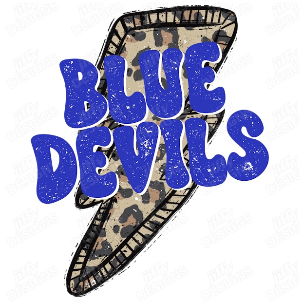 'Blue Devils' Emblazoned on Leopard Print Lightning Bolt with Glittery ...