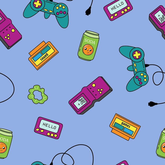 Vibrant Retro Gaming Icons in Playful Pattern | Jiffy Designs