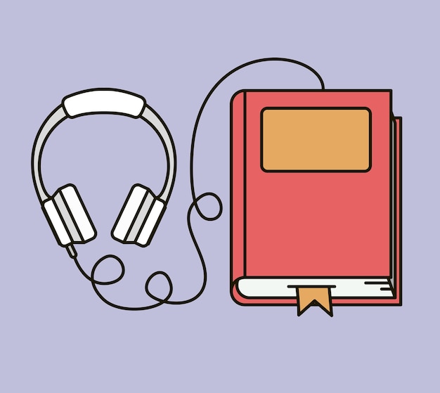 Audiobook Illustration: Headphones and Book with Bookmark Icon | Jiffy ...