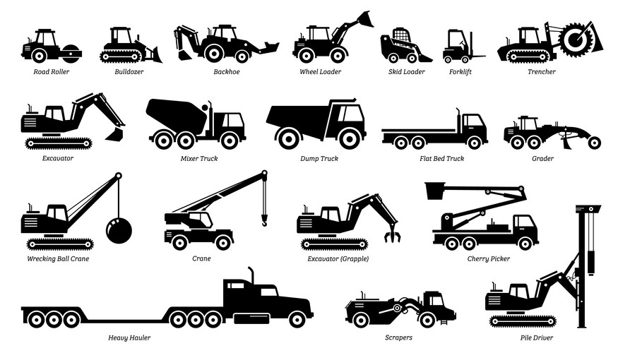 List Of Construction Vehicles, Tractors, And Heavy Machinery Icons ...
