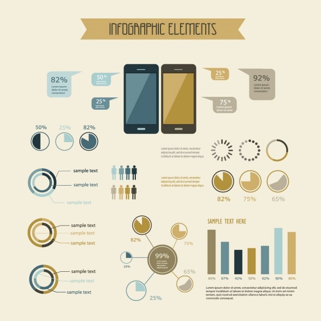 Diverse Infographic Elements Collection with Smartphones and Data ...