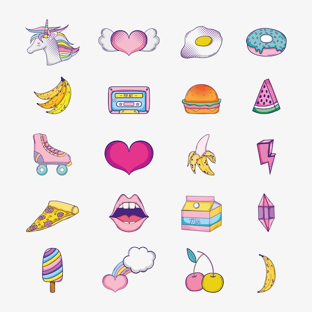 Vibrant Assortment of Whimsical Illustrated Icons and Symbols | Jiffy ...