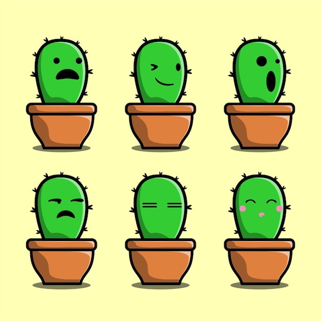 Vibrant Cactus Emoticons in Terracotta Pots | Jiffy Designs