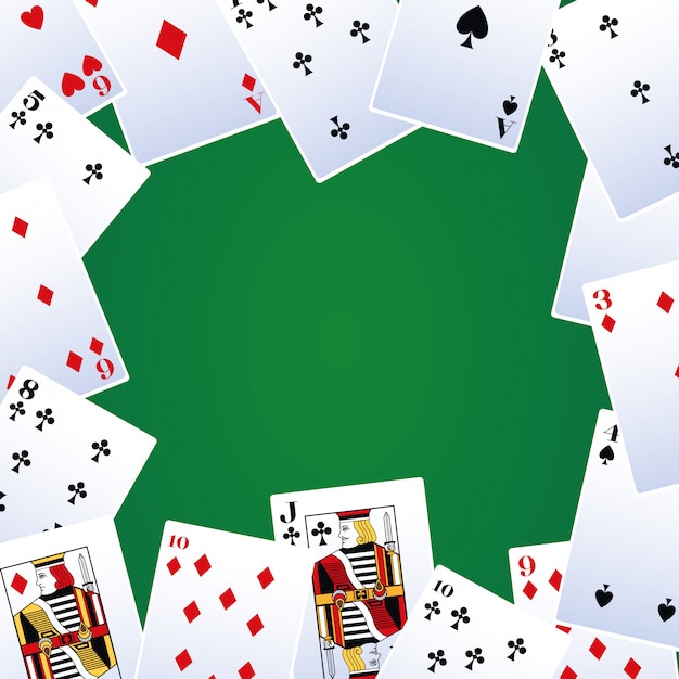 Vibrant Playing Cards Scattered on Emerald Green Background | Jiffy Designs