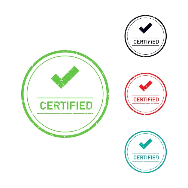 Vibrant Certified Seal Stamps with Checkmark Symbols | Jiffy Designs