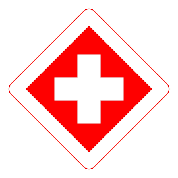 Red Cross Symbol on Diamond-Shaped Road Sign | Jiffy Designs