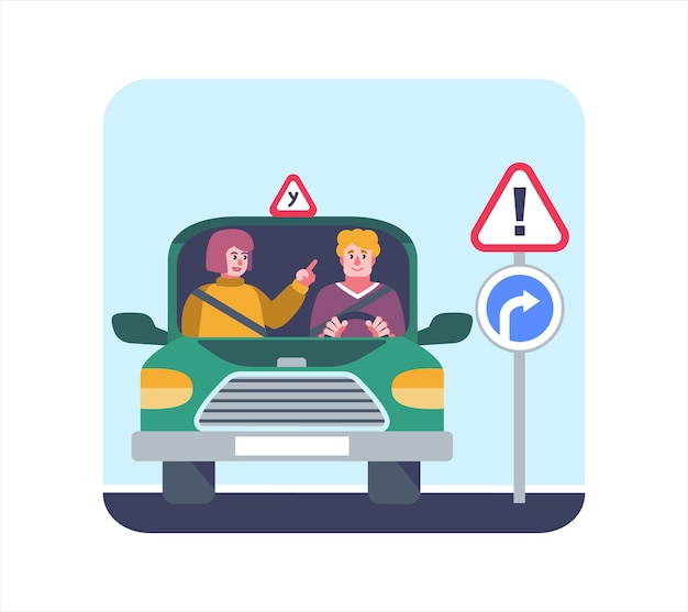 Cautious Drivers Navigating Winding Road with Traffic Signs | Jiffy Designs