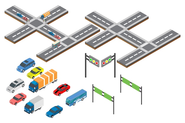 Vibrant Intersection of Isometric Roads and Traffic Signals | Jiffy Designs