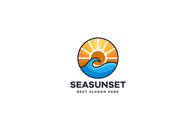 Vibrant Seaside Sunset Logo with Waves and Sun | Jiffy Designs